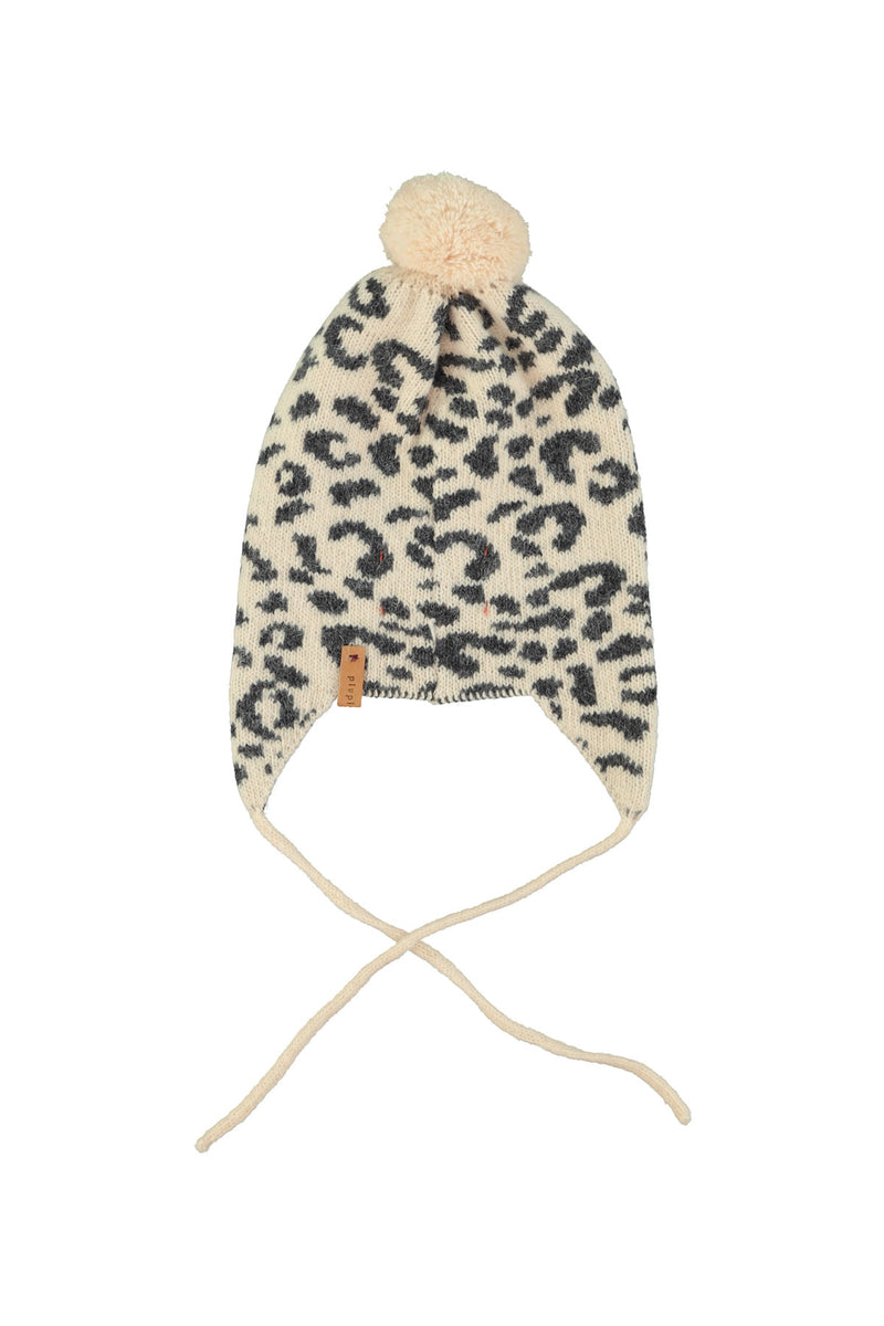 Knitted baby bonnet | Light pink w/ black animal print – piupiuchick